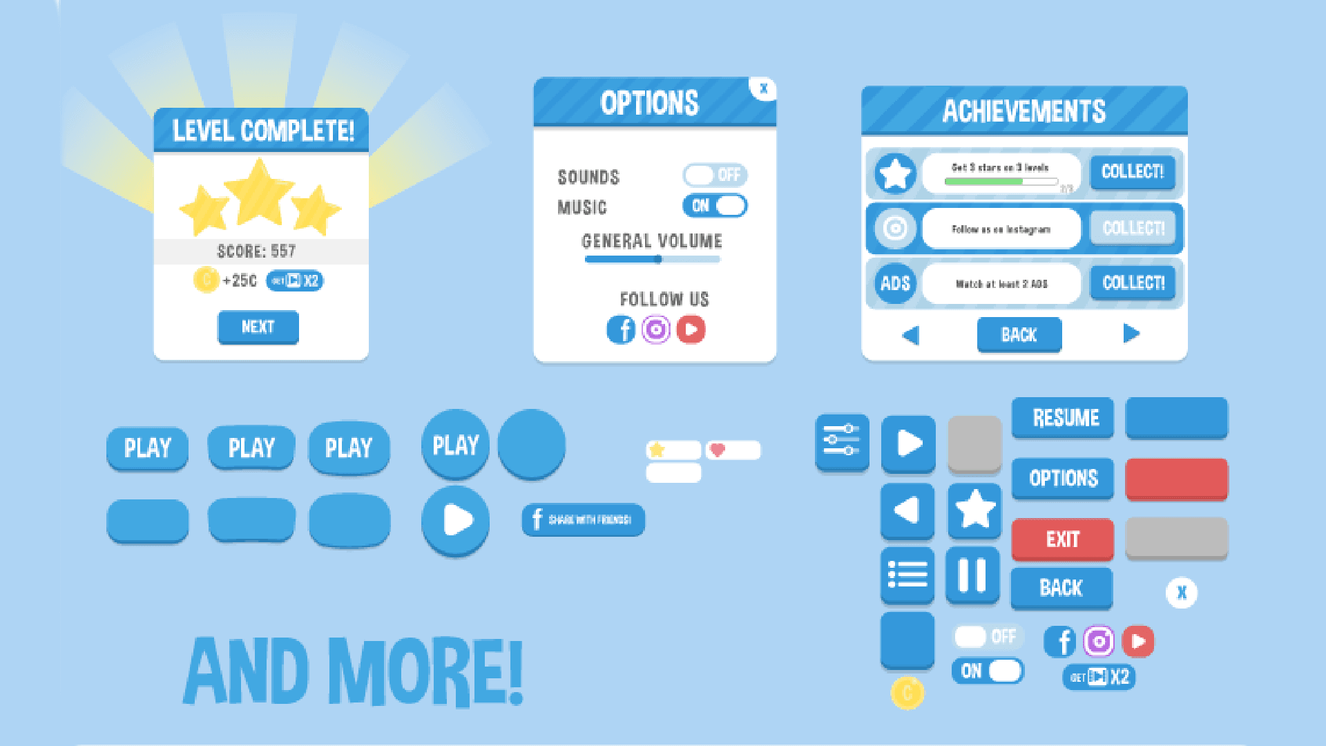 Casual Game UI Pack - a premium asset pack to build games with GDevelop ...