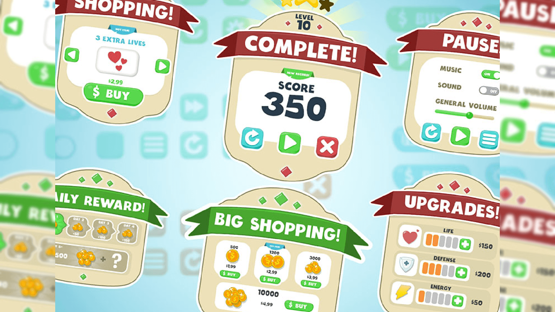 Cute Casual Game UI - a premium asset pack to build games with GDevelop ...