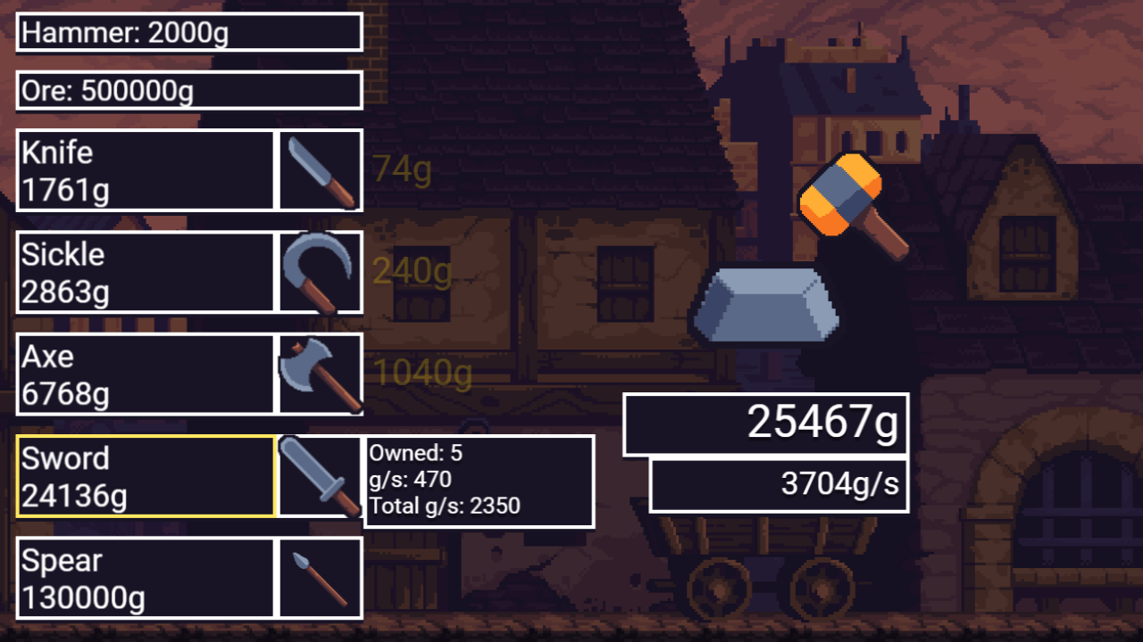 Blacksmith Clicker - a premium game template for GDevelop. | GDevelop
